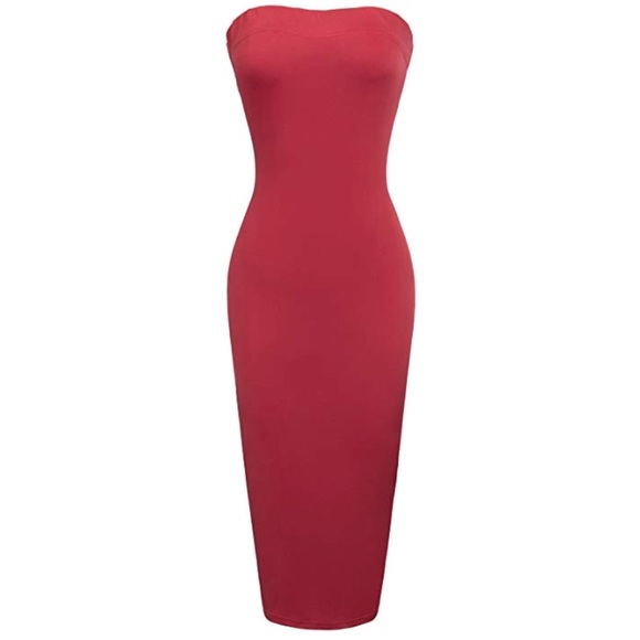 Boutique | Dresses | Red Strapless Midi Bodycon Tube Dress | Poshmark